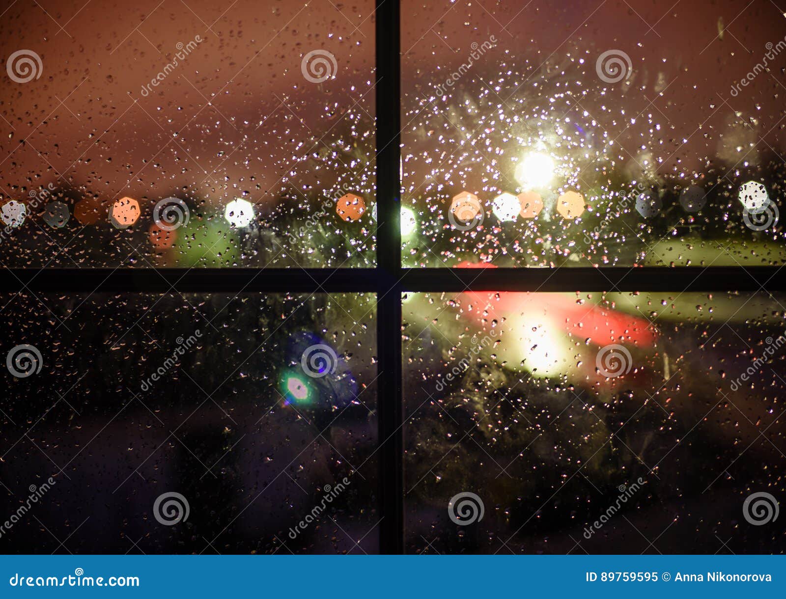 Rain Drops on the Glass at Night Stock Image - Image of driving, lights ...