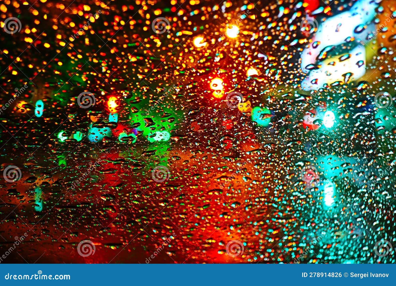 Rain Drops on Glass in the Night City Stock Photo - Image of water ...