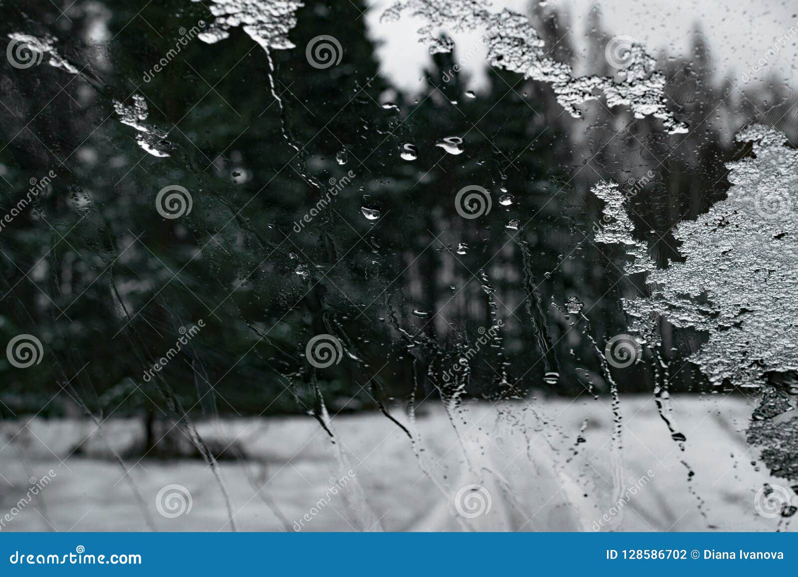 Rain Drops on Glass Window, with Background of Forest Stock Photo ...