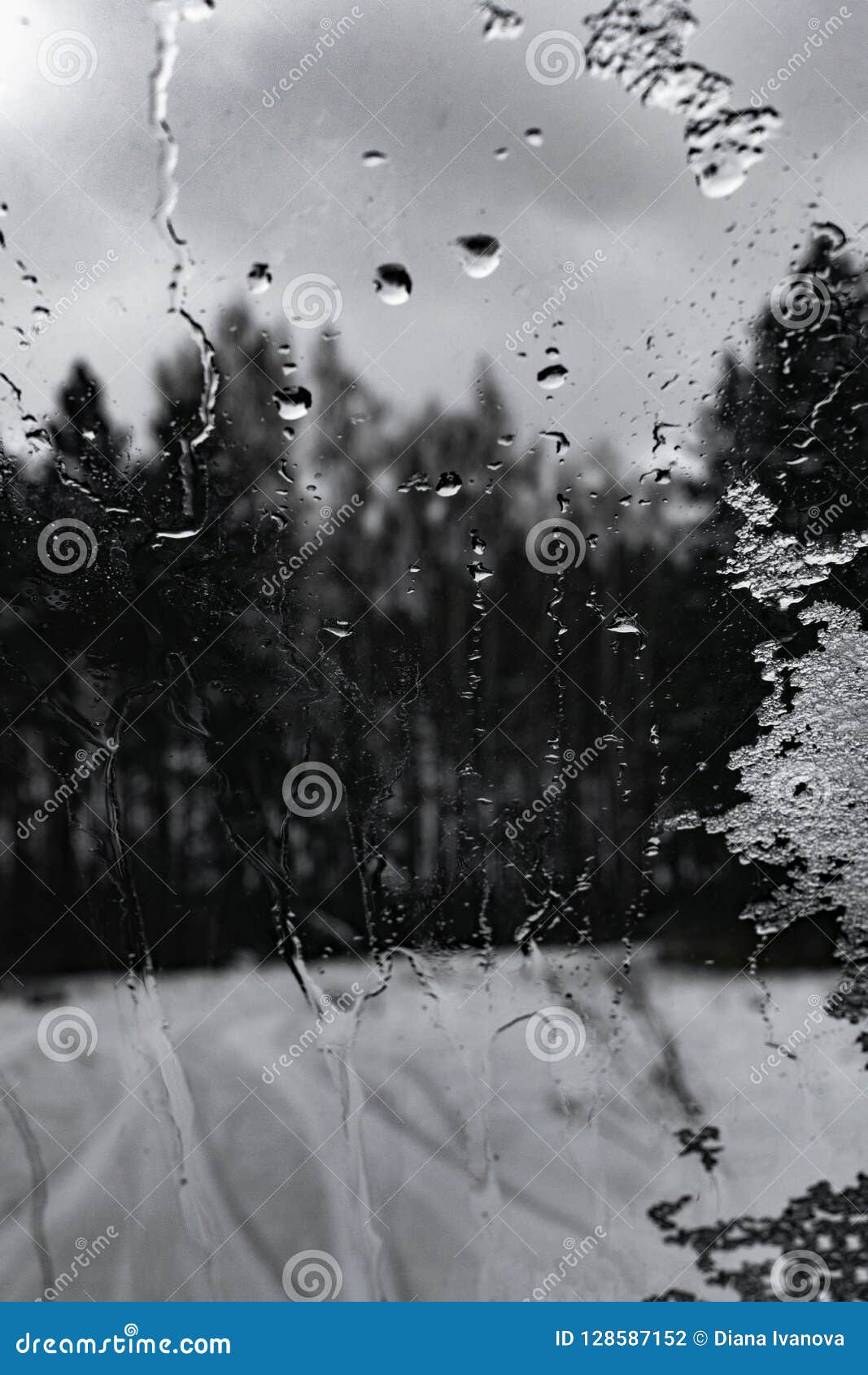 Rain Drops on Glass Window, with Background of Forest Stock Photo ...