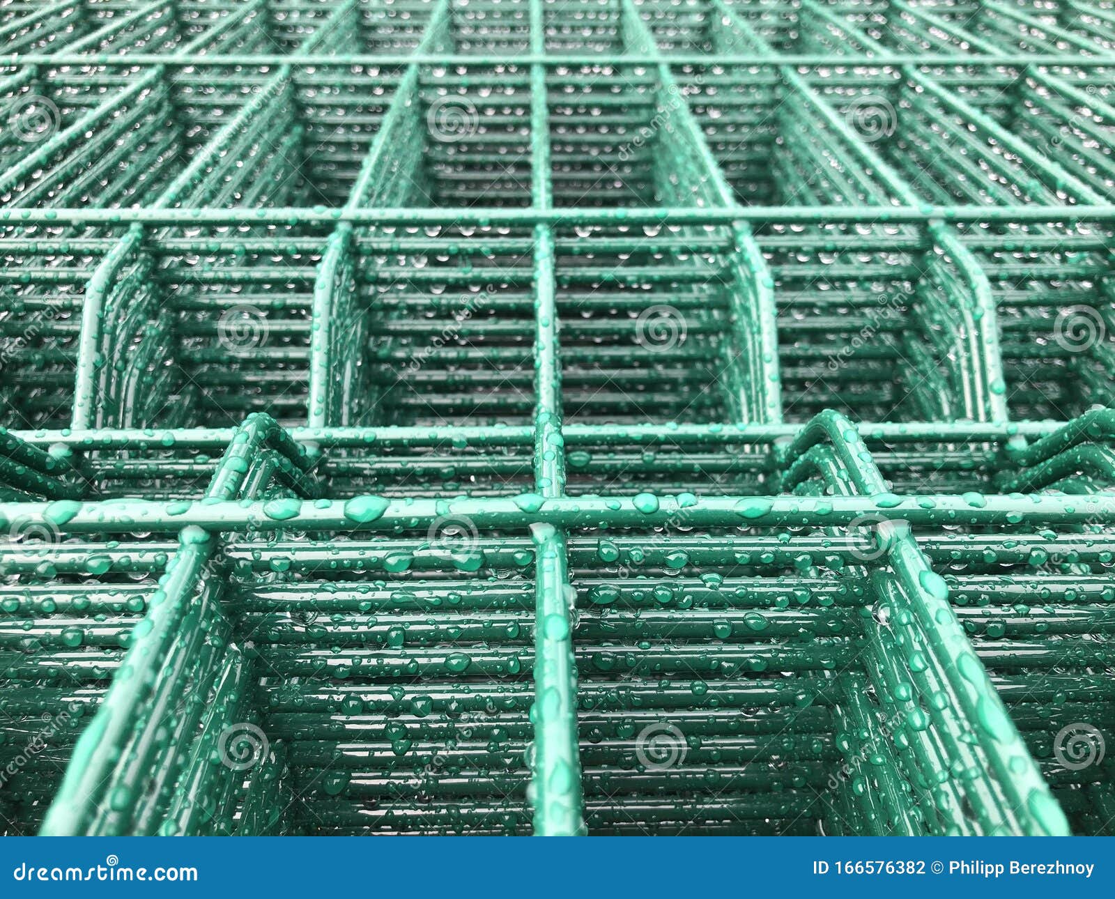 Rain Drops on Green Colored Metal Grid Stock Photo - Image of closeup ...