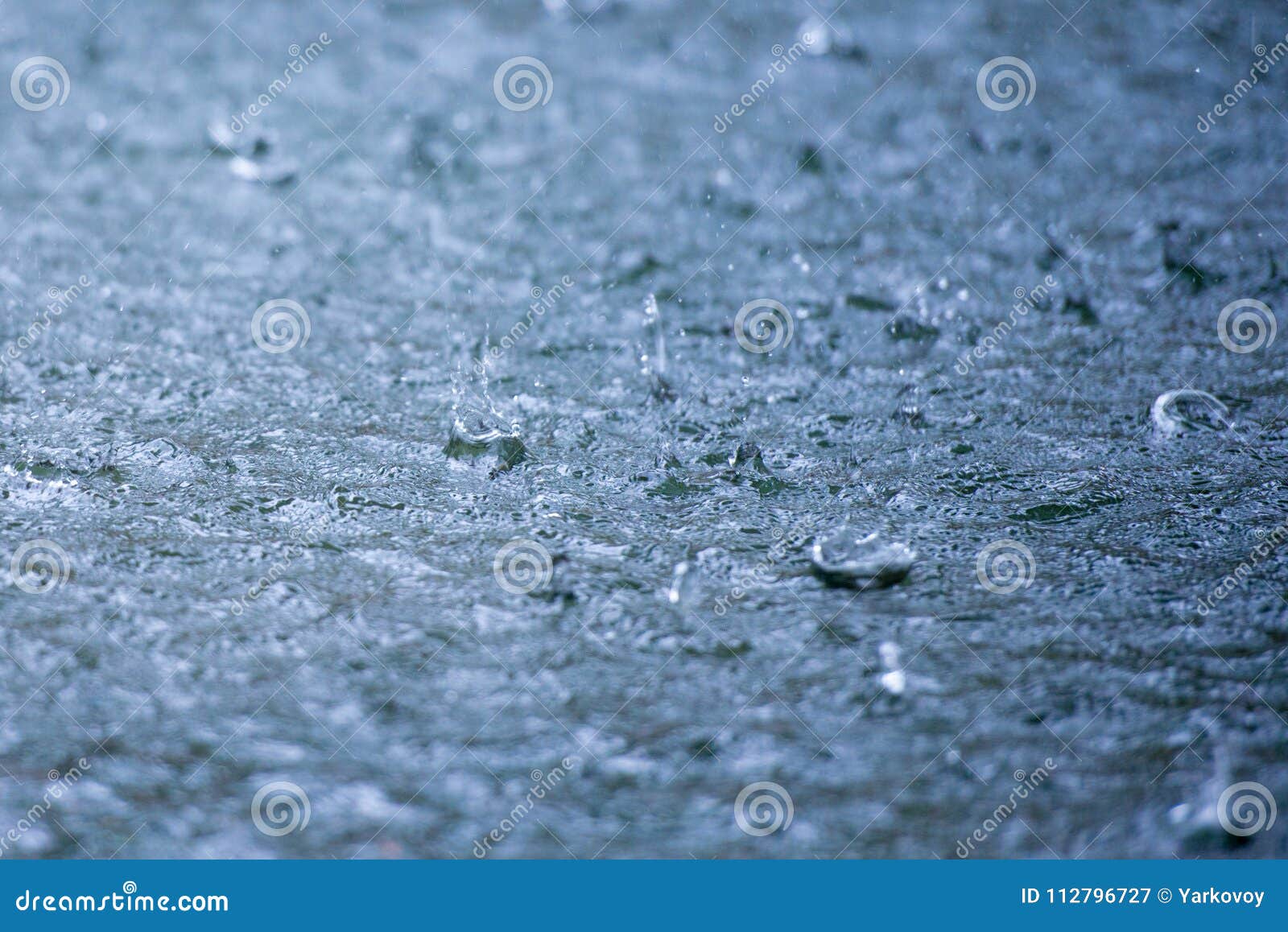 Rain Drops Rippling in a Puddle with Blue Sky Reflection Stock Image ...