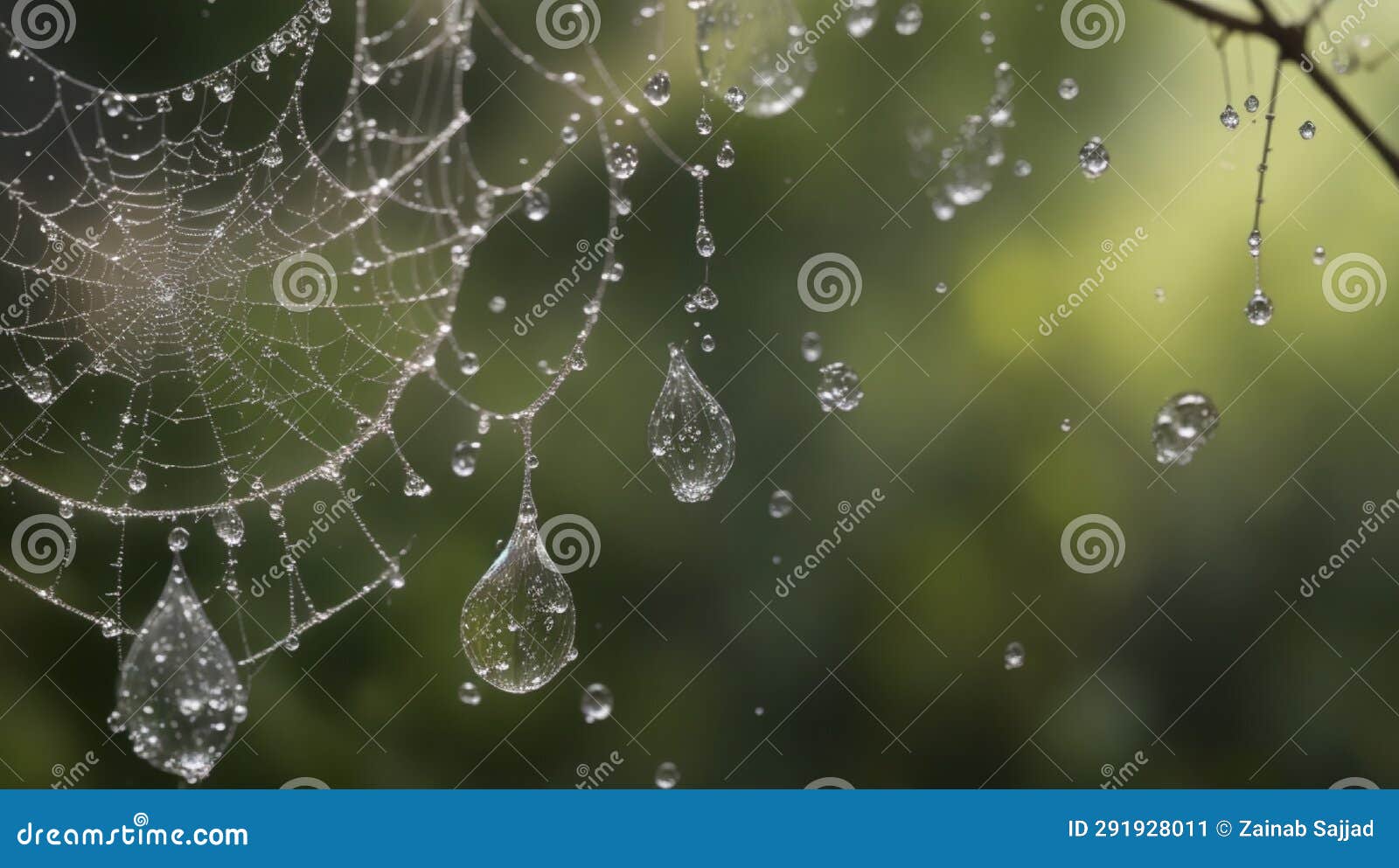 Rain drops on Spider web stock illustration. Illustration of leaf ...