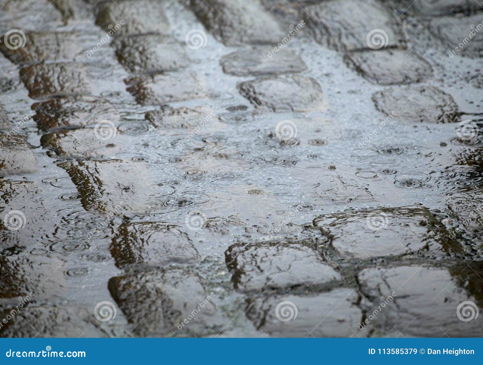 RAIN DROPS SPLASHING in PUDDLE on STREET Stock Image - Image of cobbled ...