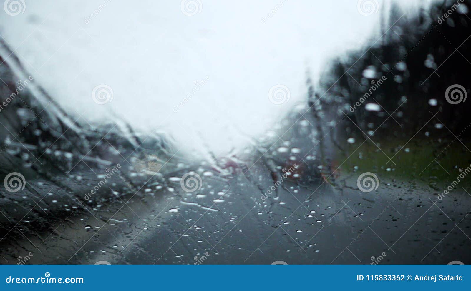 Rain Drops Splatters on Windshield during Rain Storm, Difficult Driving ...