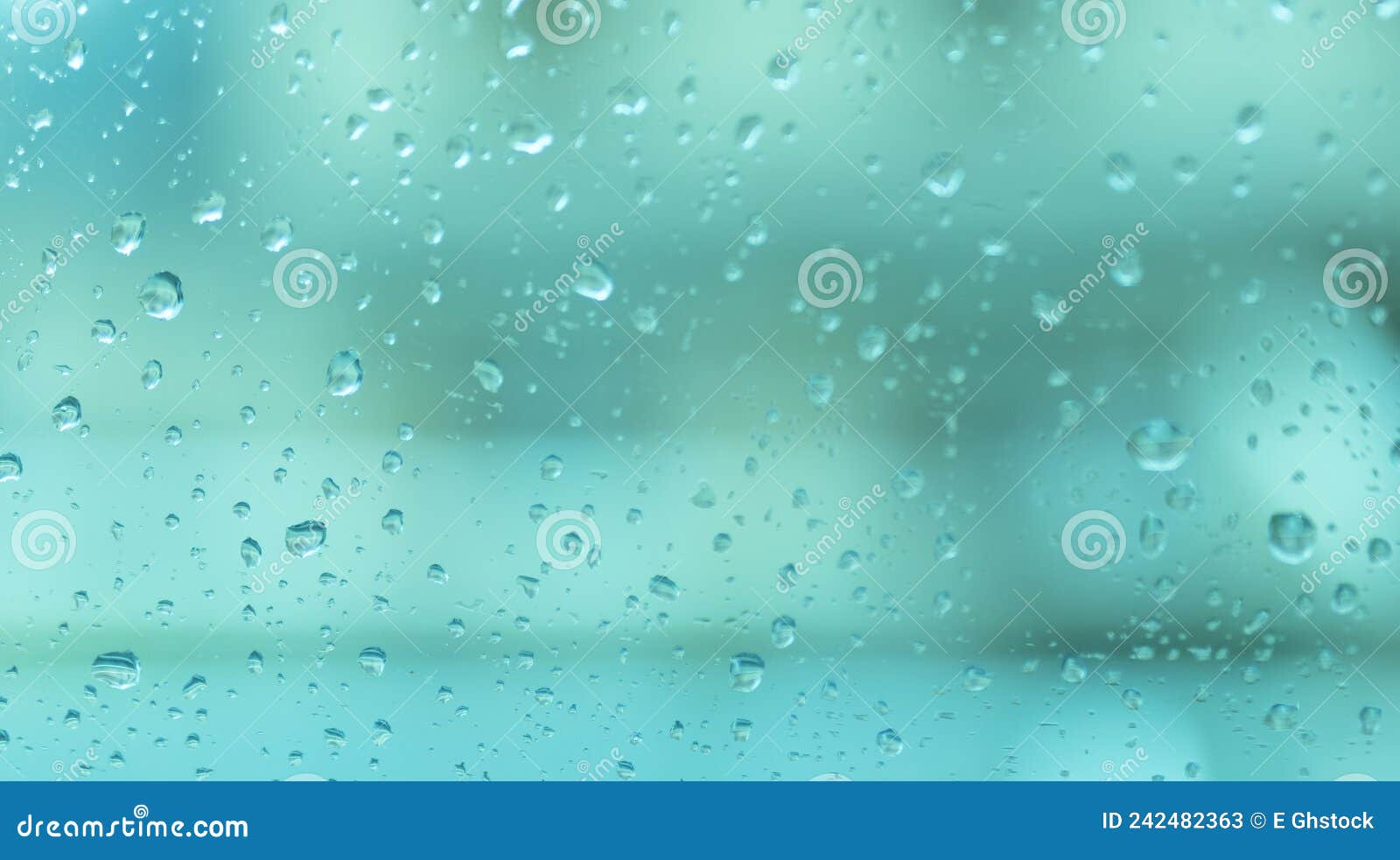 Rain Drops on Turquoise Blue Background. Focus on the Left Stock Image ...