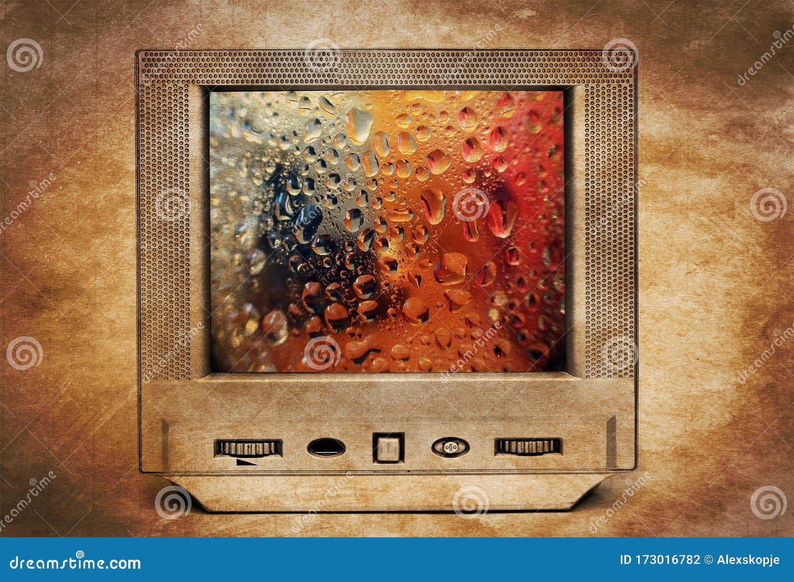 Rain drops on TV stock photo. Image of abstract, monochrome - 173016782