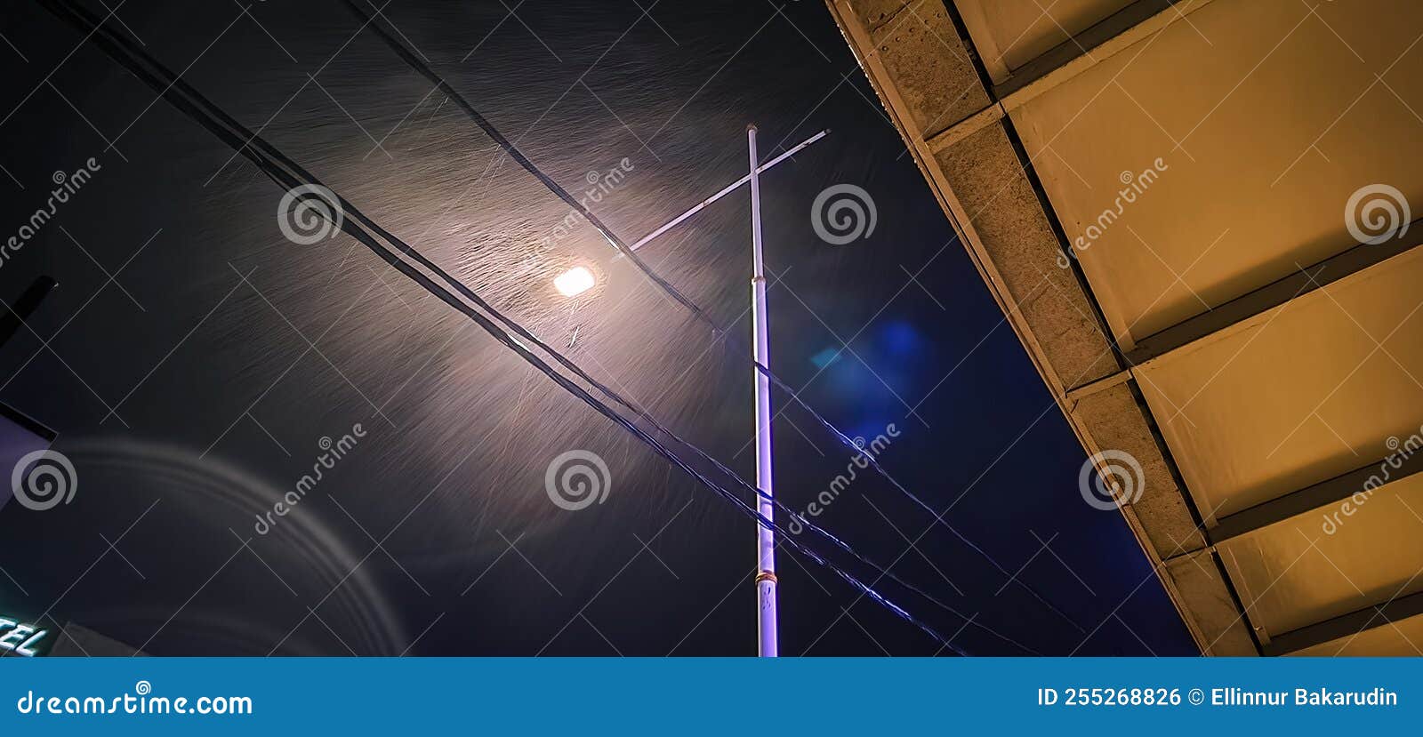 Rain Drops Under Street Lamp Light at Night Stock Photo - Image of ...