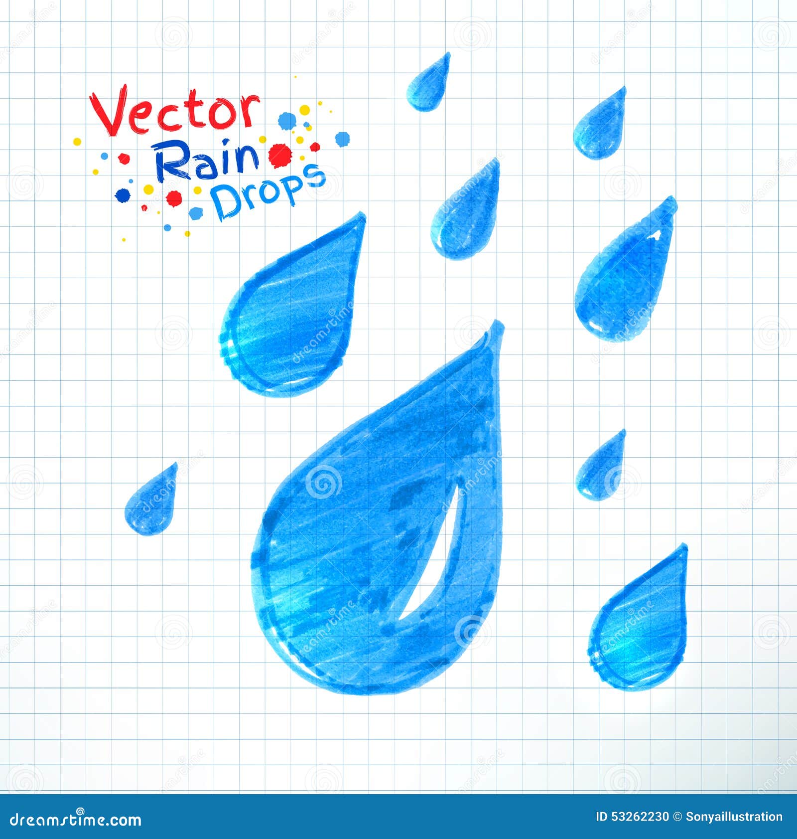 Rain drops stock vector. Illustration of marker, doodle - 53262230