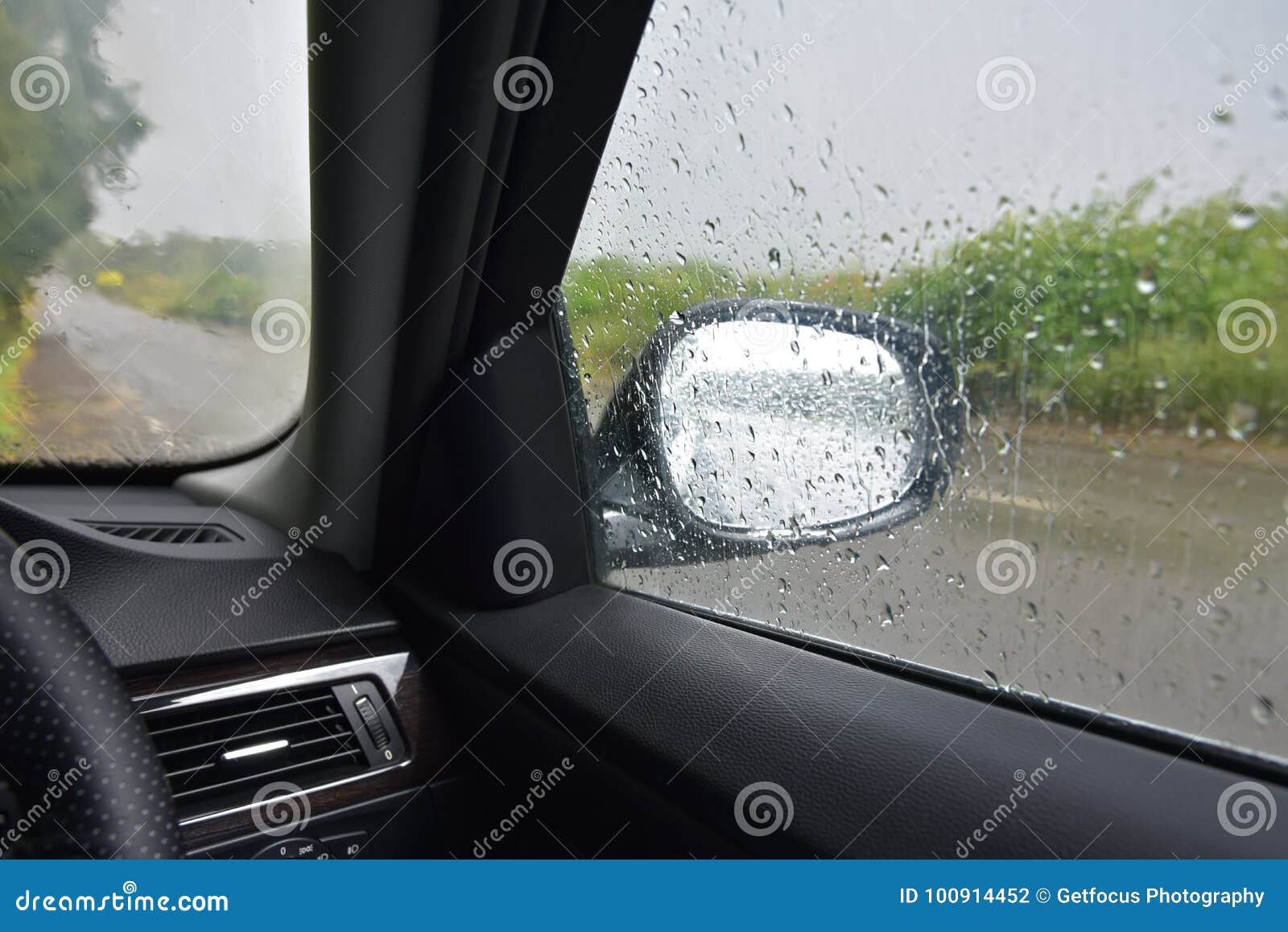 Rain Outside the Car Window Stock Photo - Image of driving, rearview ...
