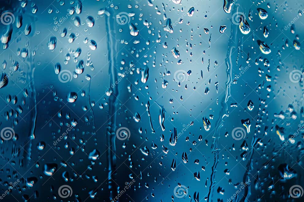 Rain Drops on a Window with Blue Sky in the Background Stock ...