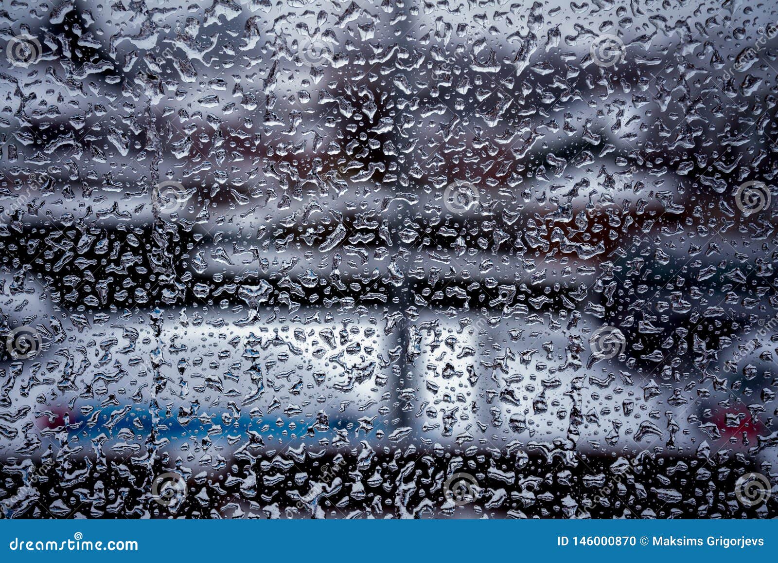 Rain Drops on Window Glass Surface with Cloudy Background Stock Photo ...