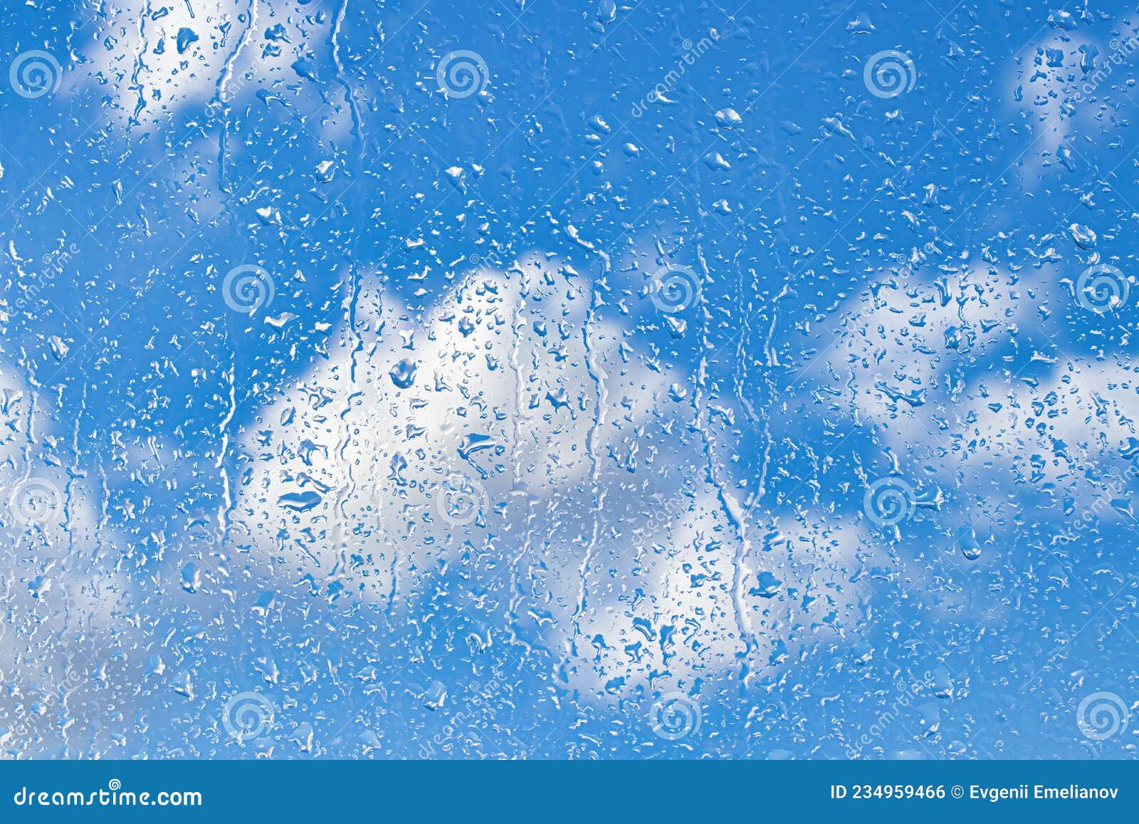 Rain Drops on Window Glasses Surface with Blue Sky and Clouds ...