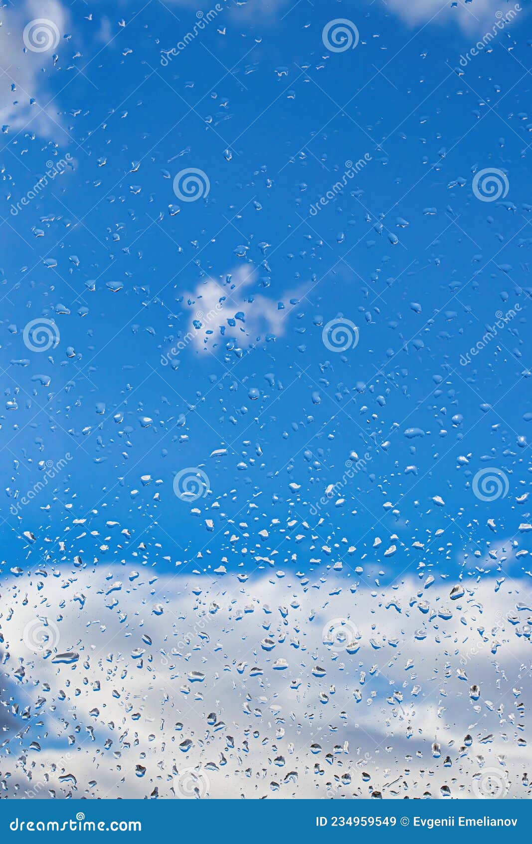 Rain Drops on Window Glasses Surface with Blue Sky and Clouds ...