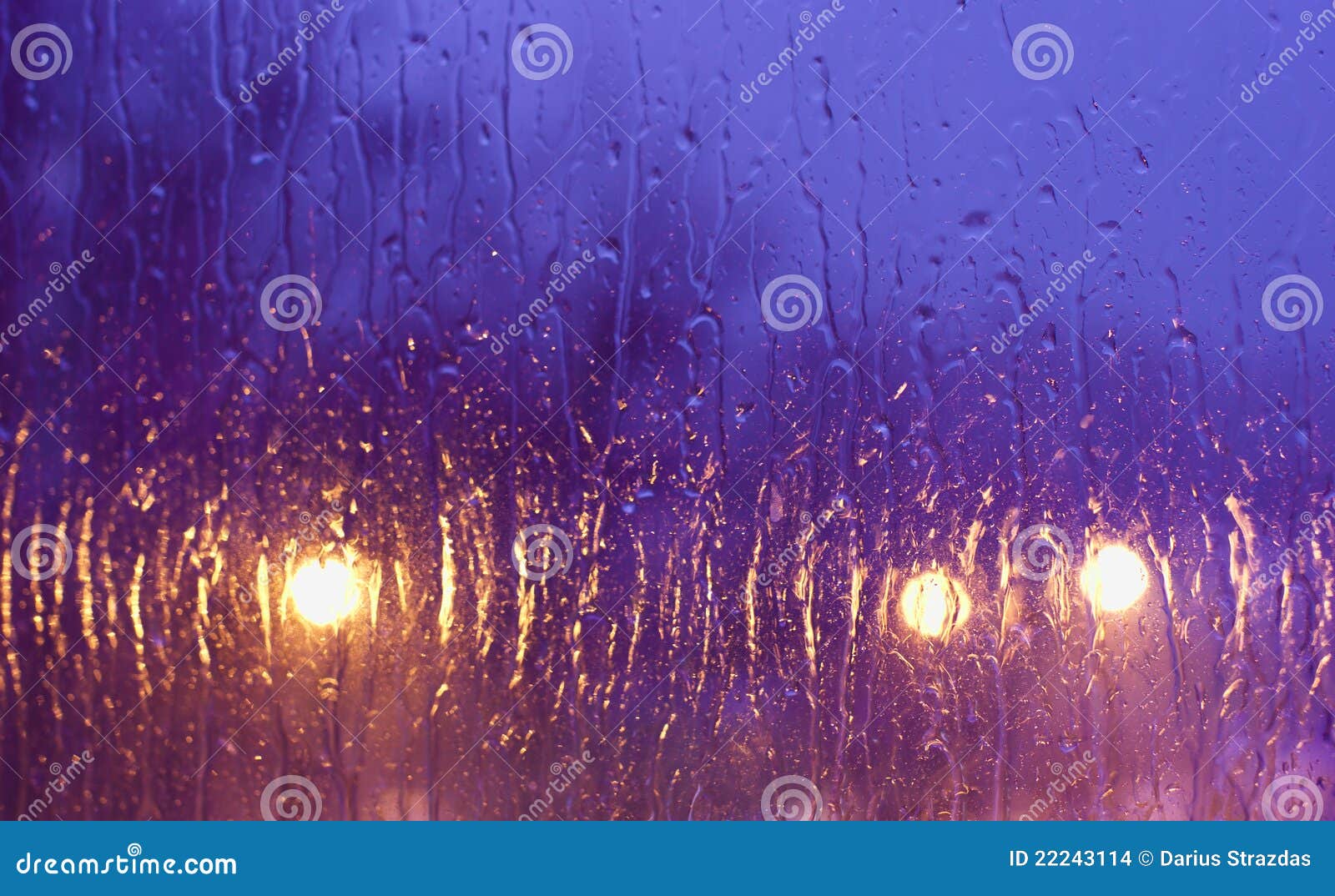 Rain Drops on the Window at Night Light Background Stock Photo - Image ...