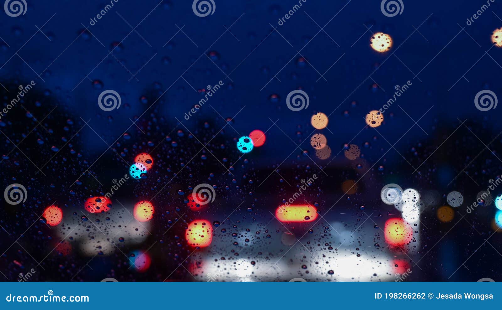 Rain Drops on Window with Road Light Bokeh in Night Rainy Stock Photo ...