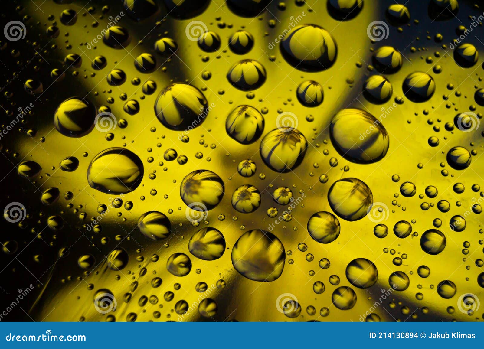 Rain Drops on Window with Yellow Flower in Background Stock Photo ...