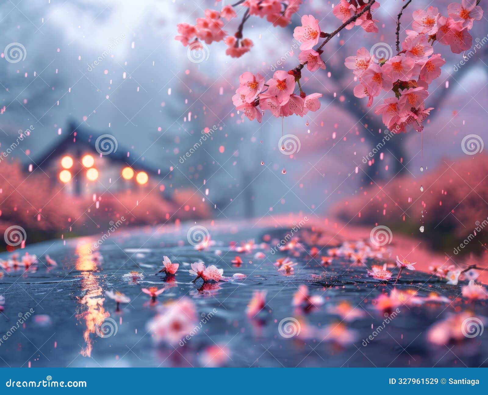 Rain Falling on Cherry Blossoms . Stock Image - Image of petal ...