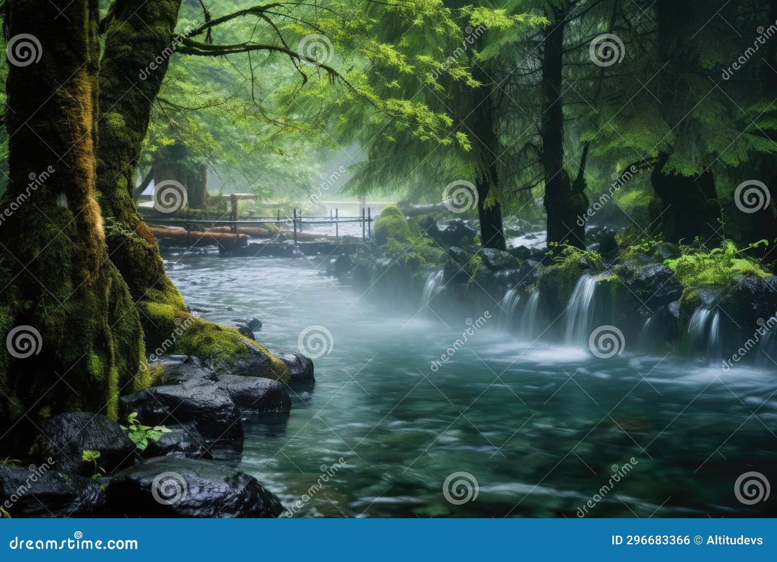 Rain Falling on Cool Forest Hot Springs Stock Photo - Image of ...