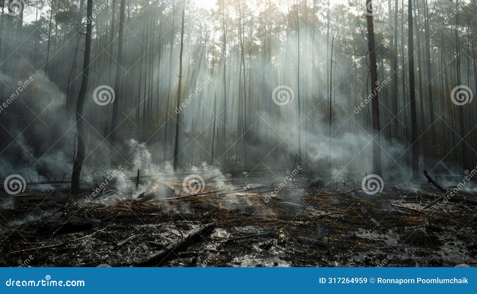 Rain Falling on a Recently Extinguished Forest Fire, Steam Rising from ...