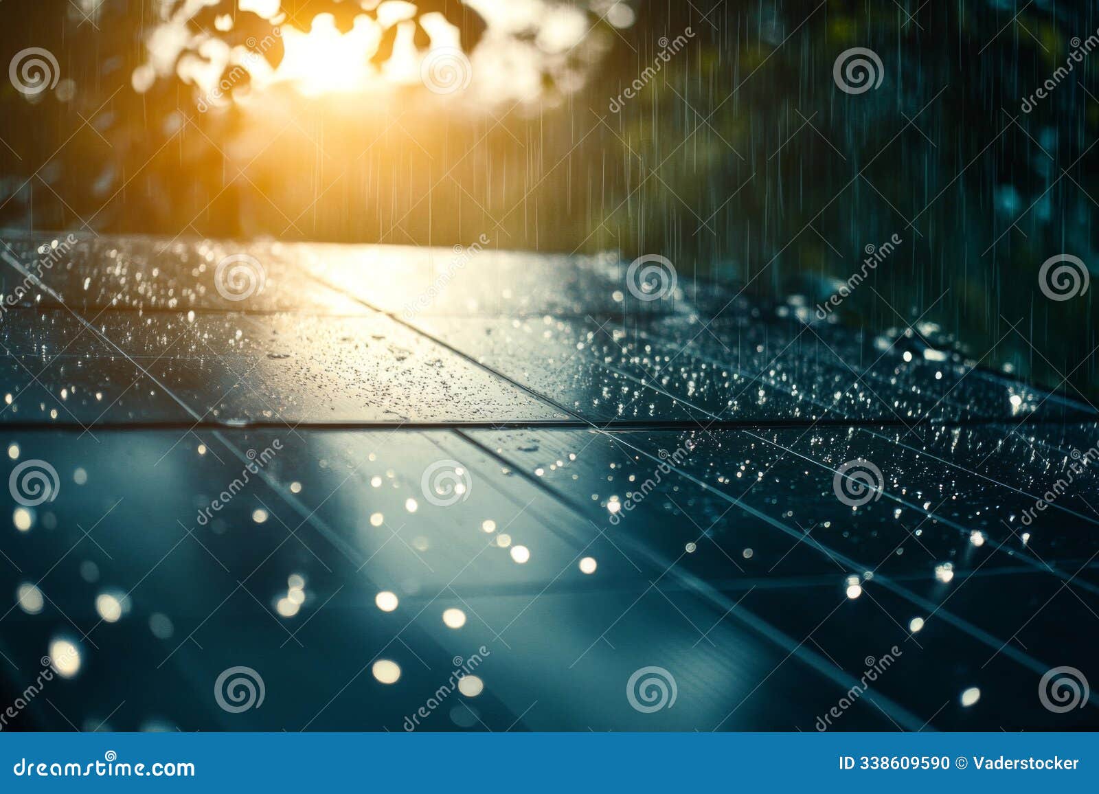 Rain Falling on Solar Panels in the Sunlight Stock Illustration ...