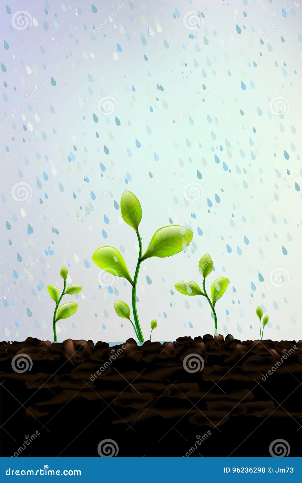 Rain Falls on Small Green Plants Sprouting from Soil Stock Vector ...