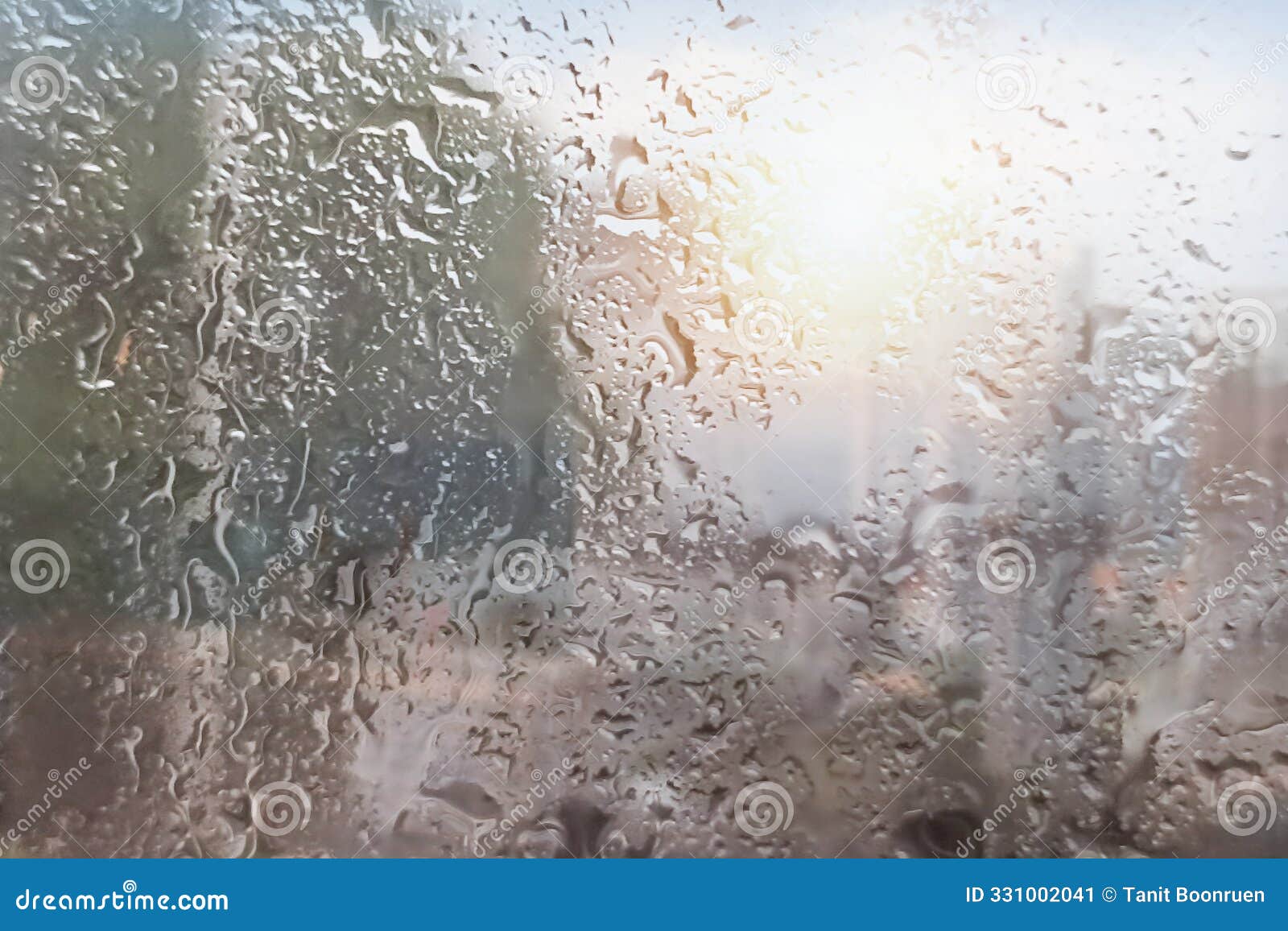 Rain Falls on the Window with a Blurred Background. Indicates a Rainy ...