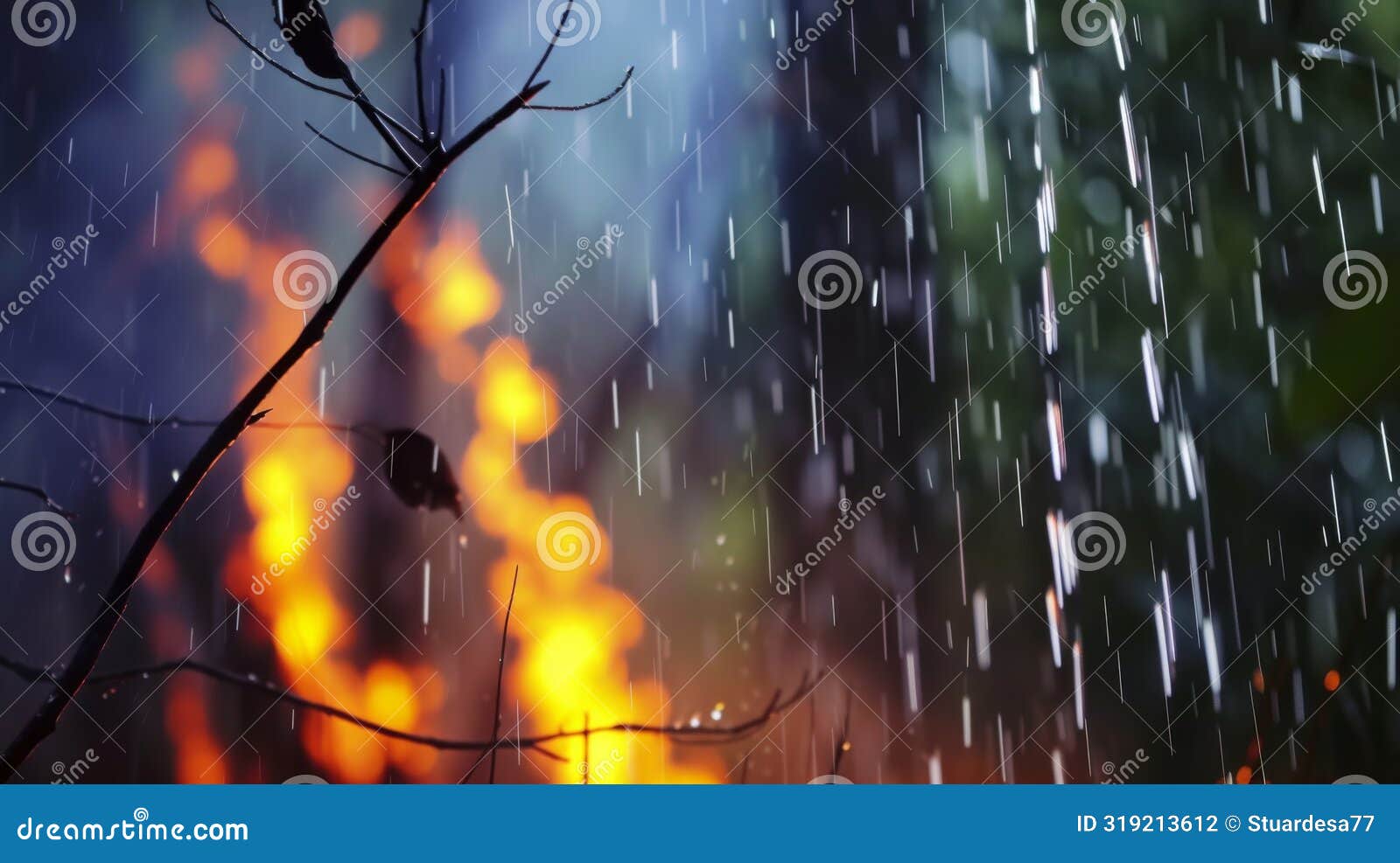 Rain and Fire in the Forest Stock Photo - Image of forest, environment ...