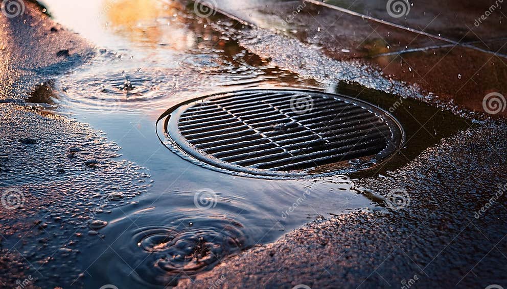 Rain Flowing Down a Drain, AI Generated Stock Illustration ...