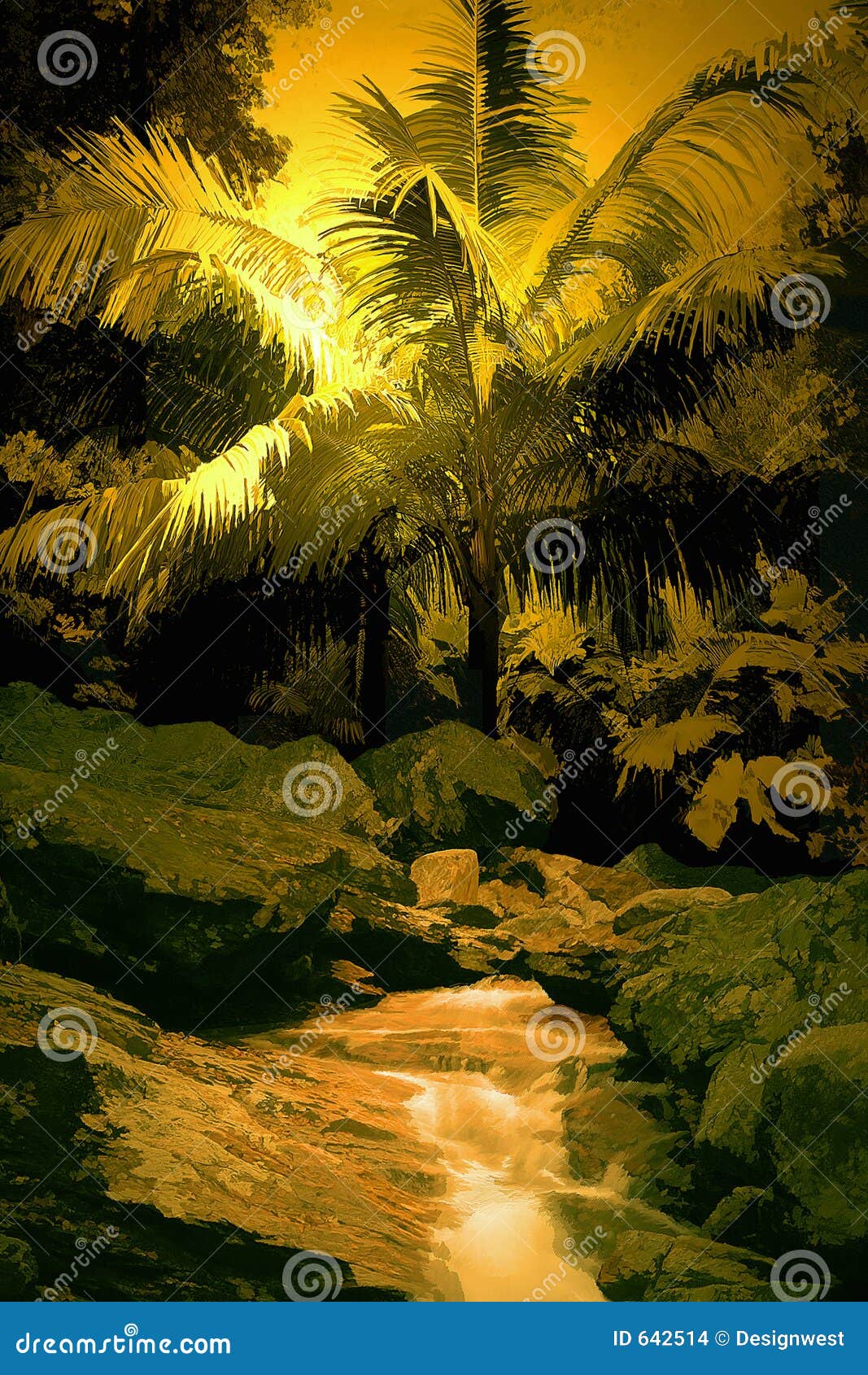 Rain Forest with Waterfall stock illustration. Illustration of forest ...