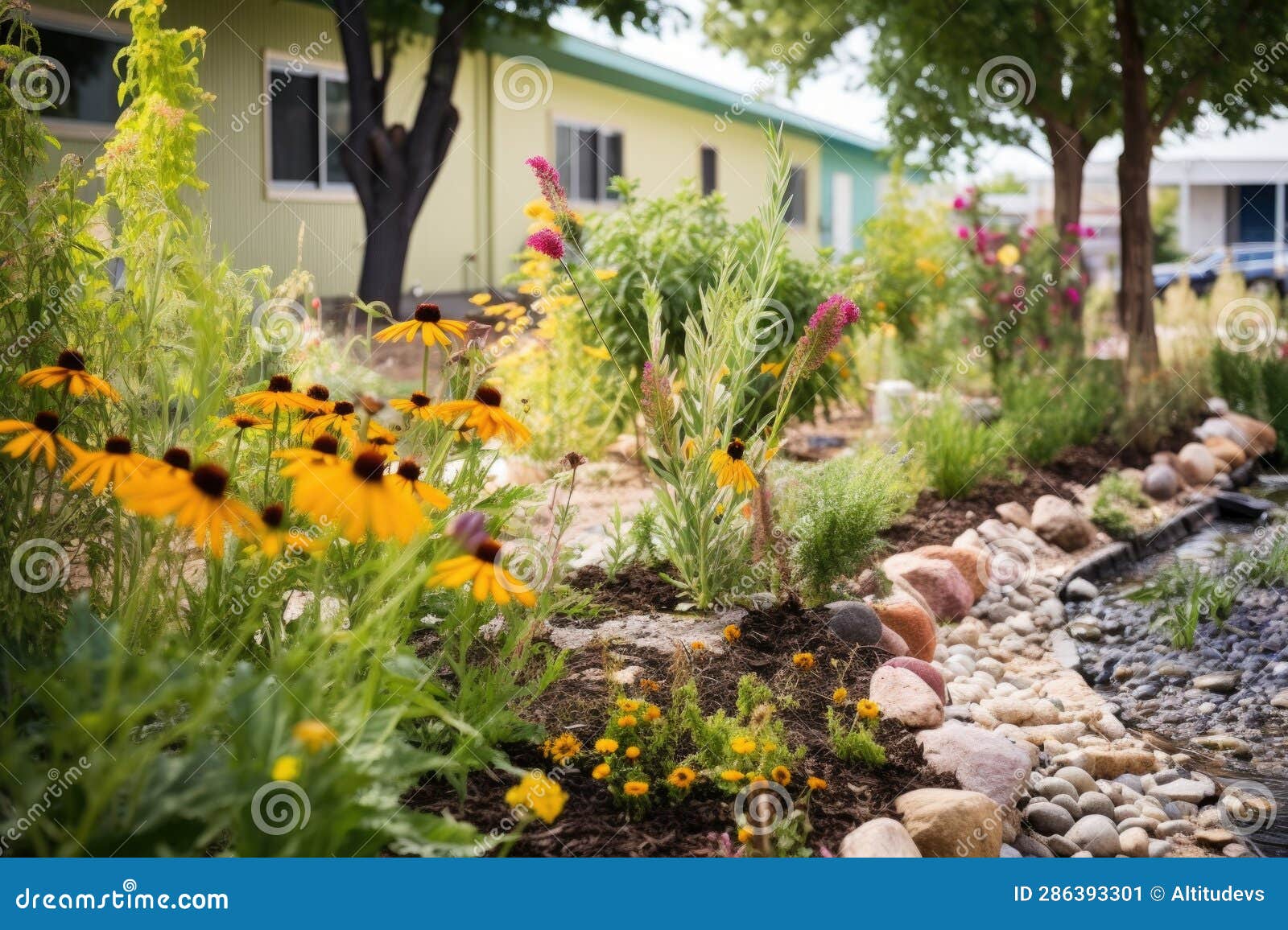 Rain Garden with Native Plants Attracting Wildlife Stock Image - Image ...