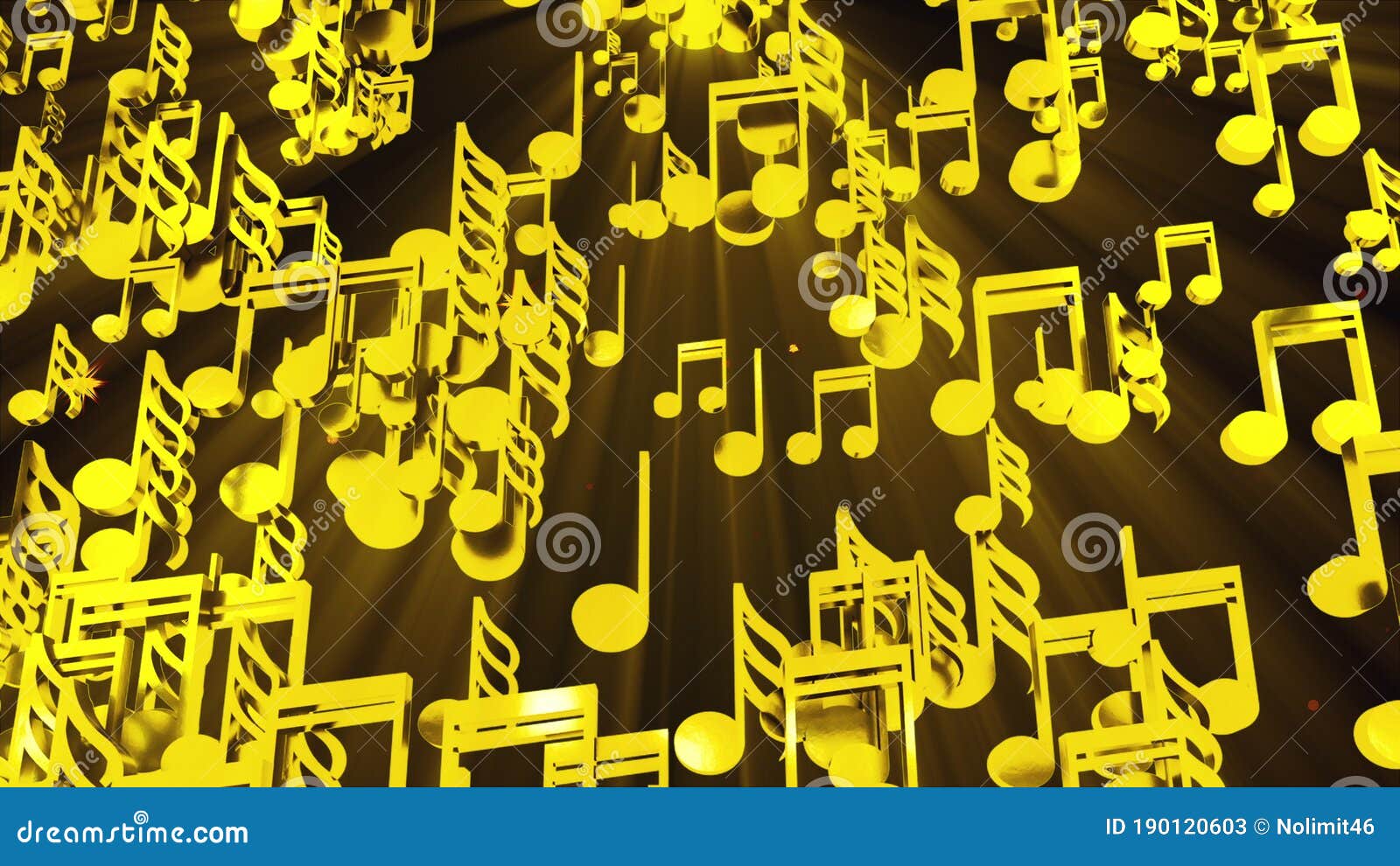 Rain of Golden Musical Notes, Computer Generated. 3D Rendering Melodic ...