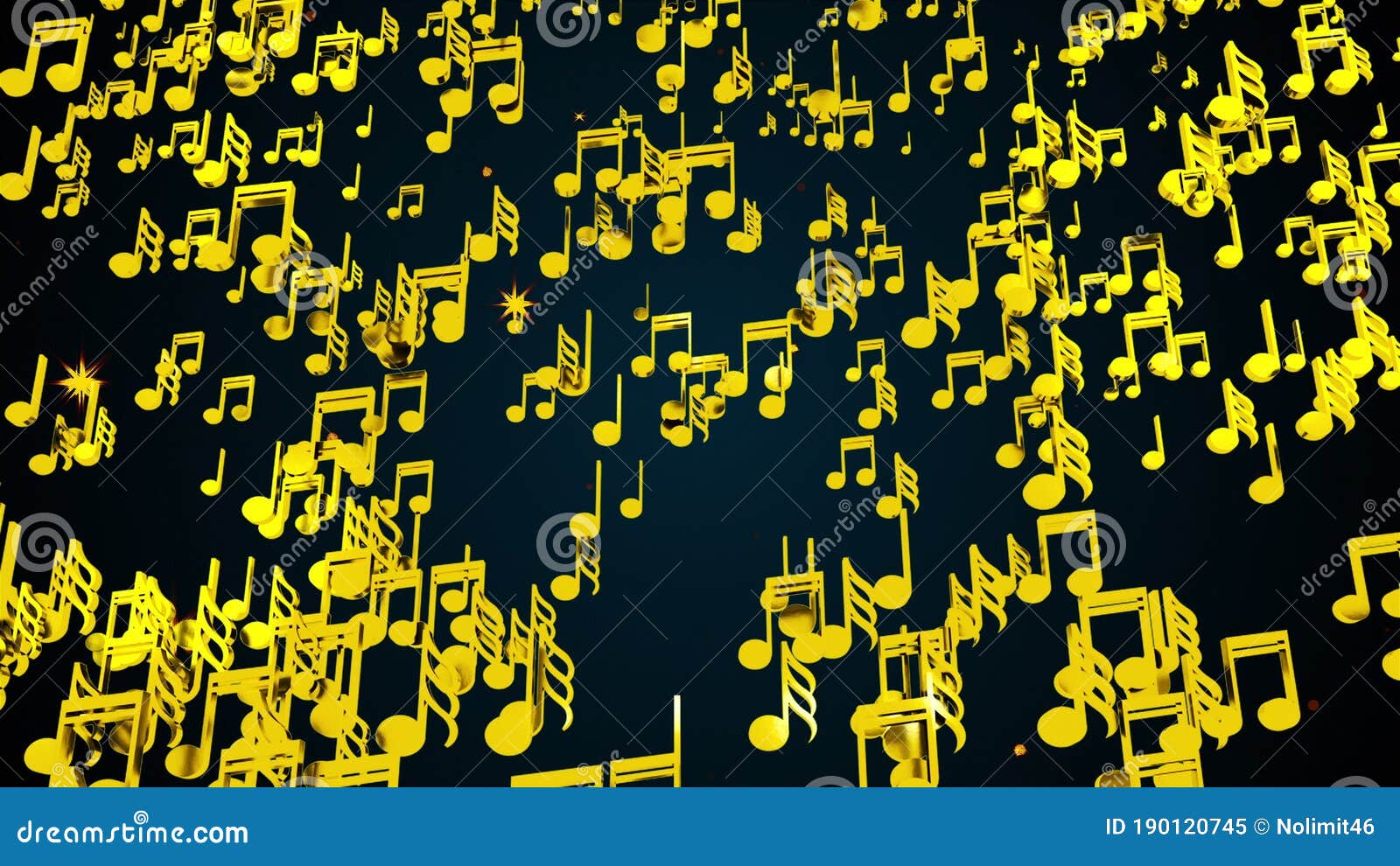 Rain of Golden Musical Notes, Computer Generated. 3D Rendering Melodic ...