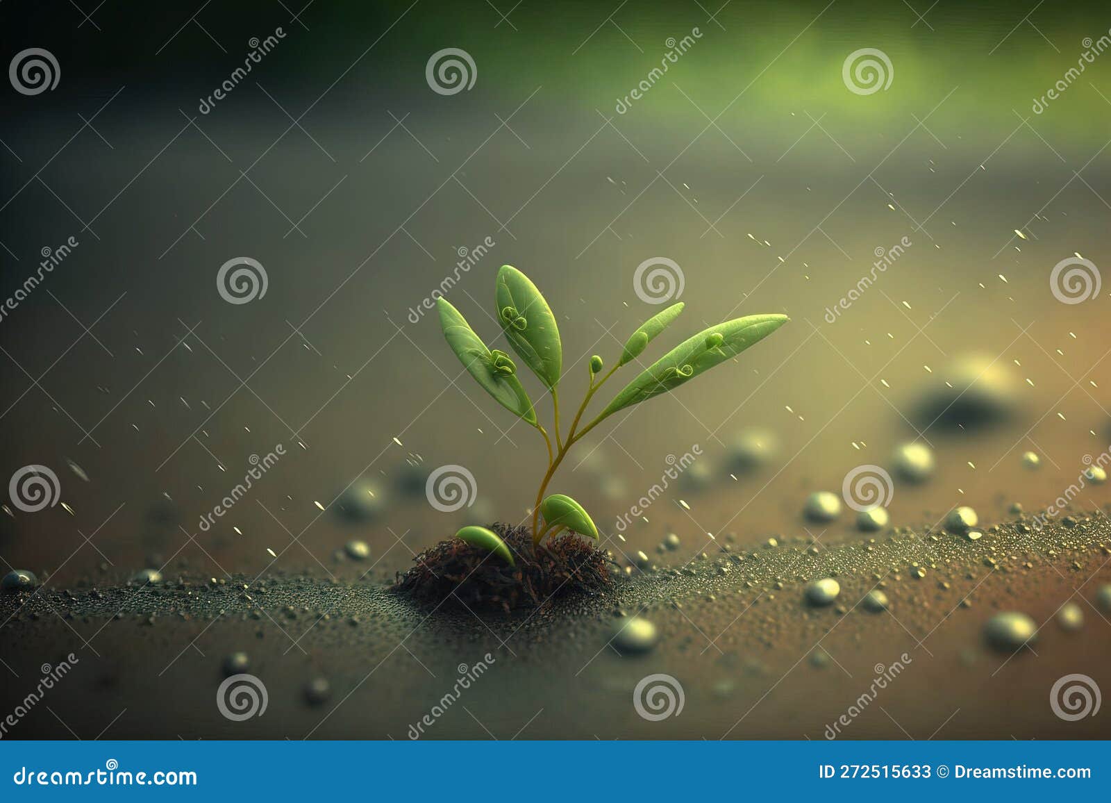 In the Rain, a Green Seedling is Sprouting on the Ground Stock ...