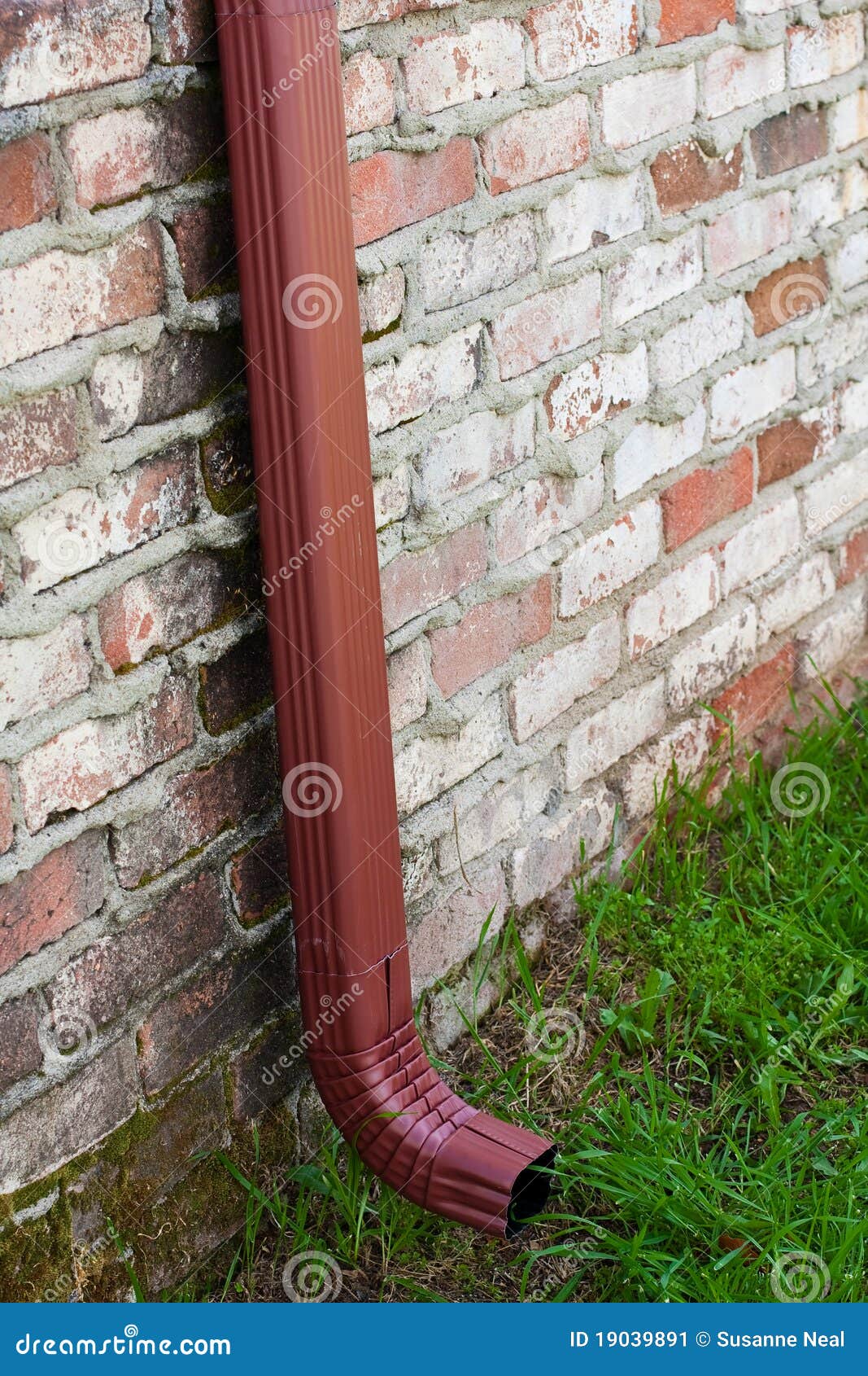 New Rain Gutter On Plaster Walls With Decorative Brick. Installation ...