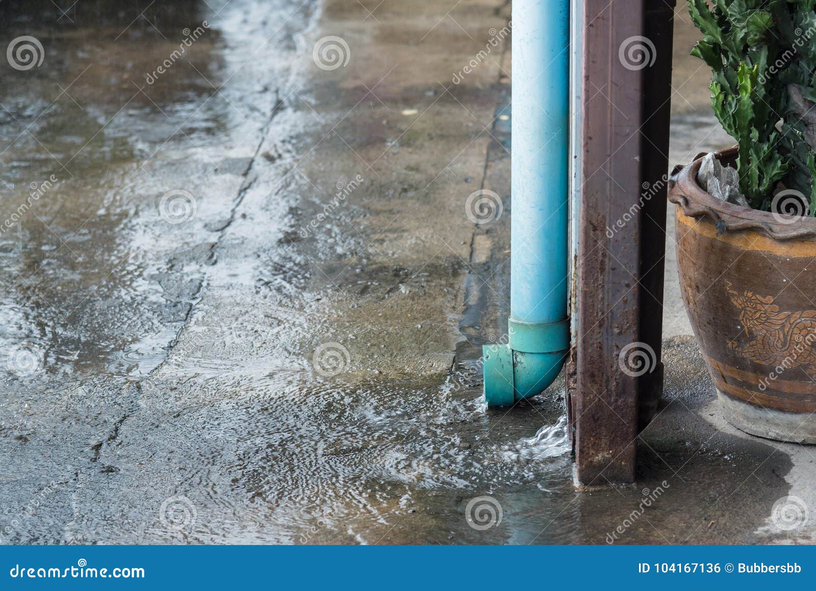 Rain Gutter Made of PVC Pipe. Stock Photo - Image of urban ...