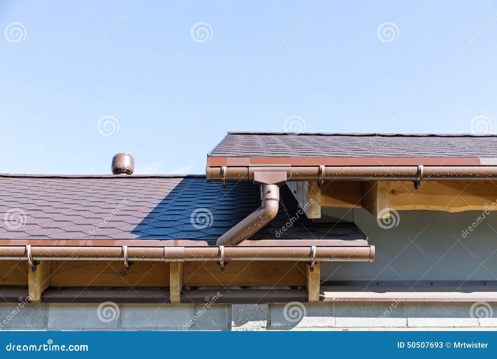 Rain gutter and roof top stock image. Image of weather - 50507693