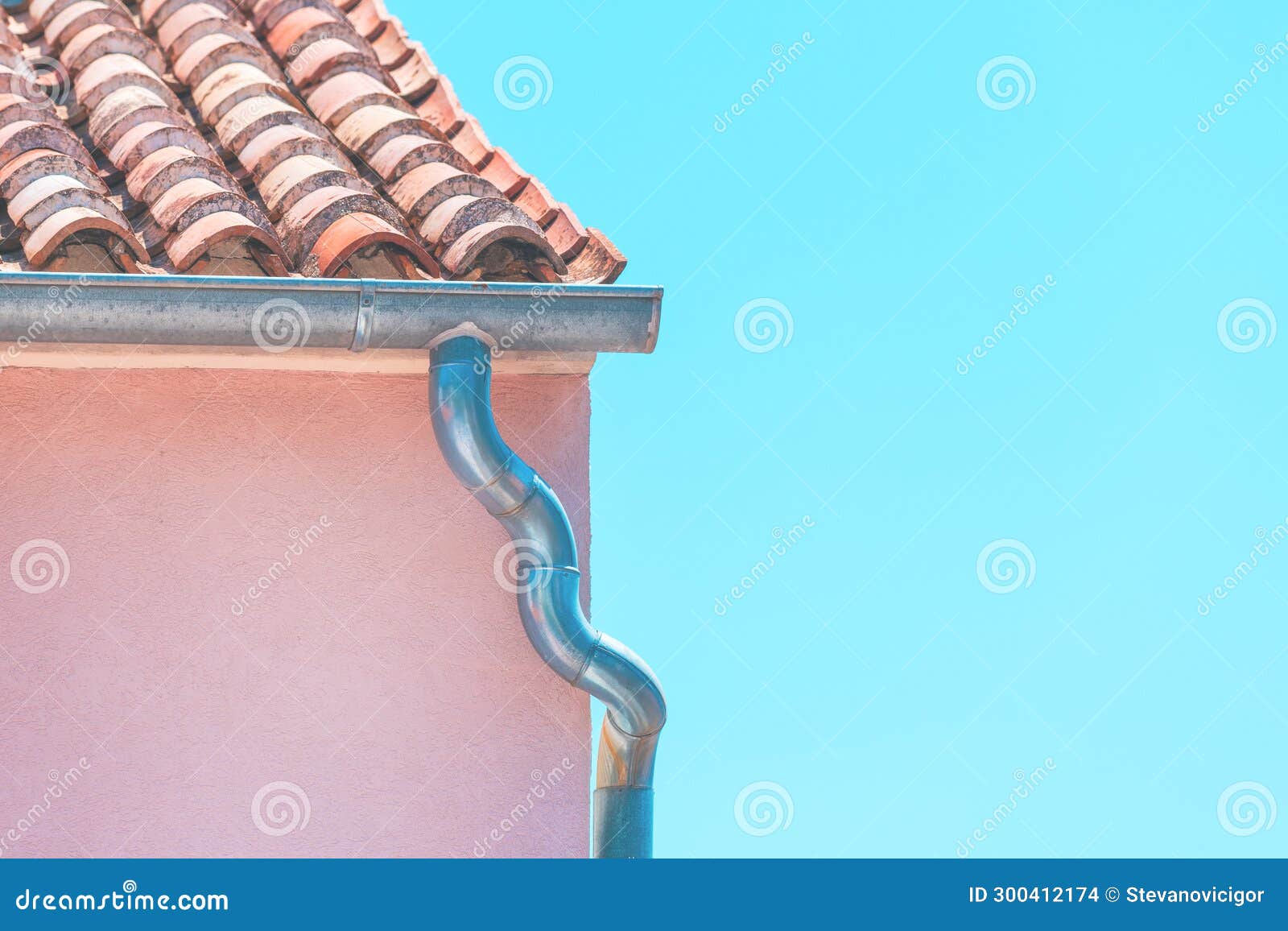 Rain Gutter on Rustic Mediterranean House Stock Photo - Image of rustic ...