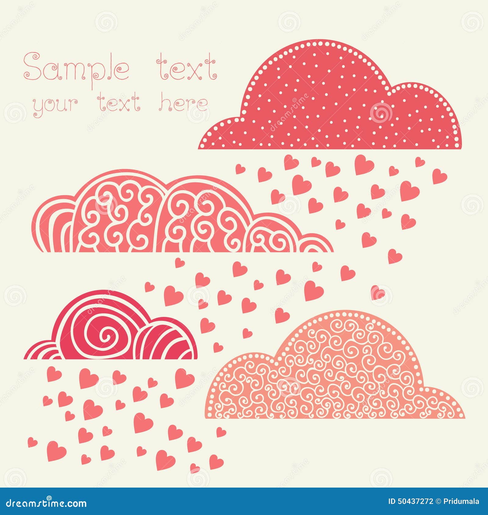 Rain of Heart with Clouds in Pink Stock Vector - Illustration of ...