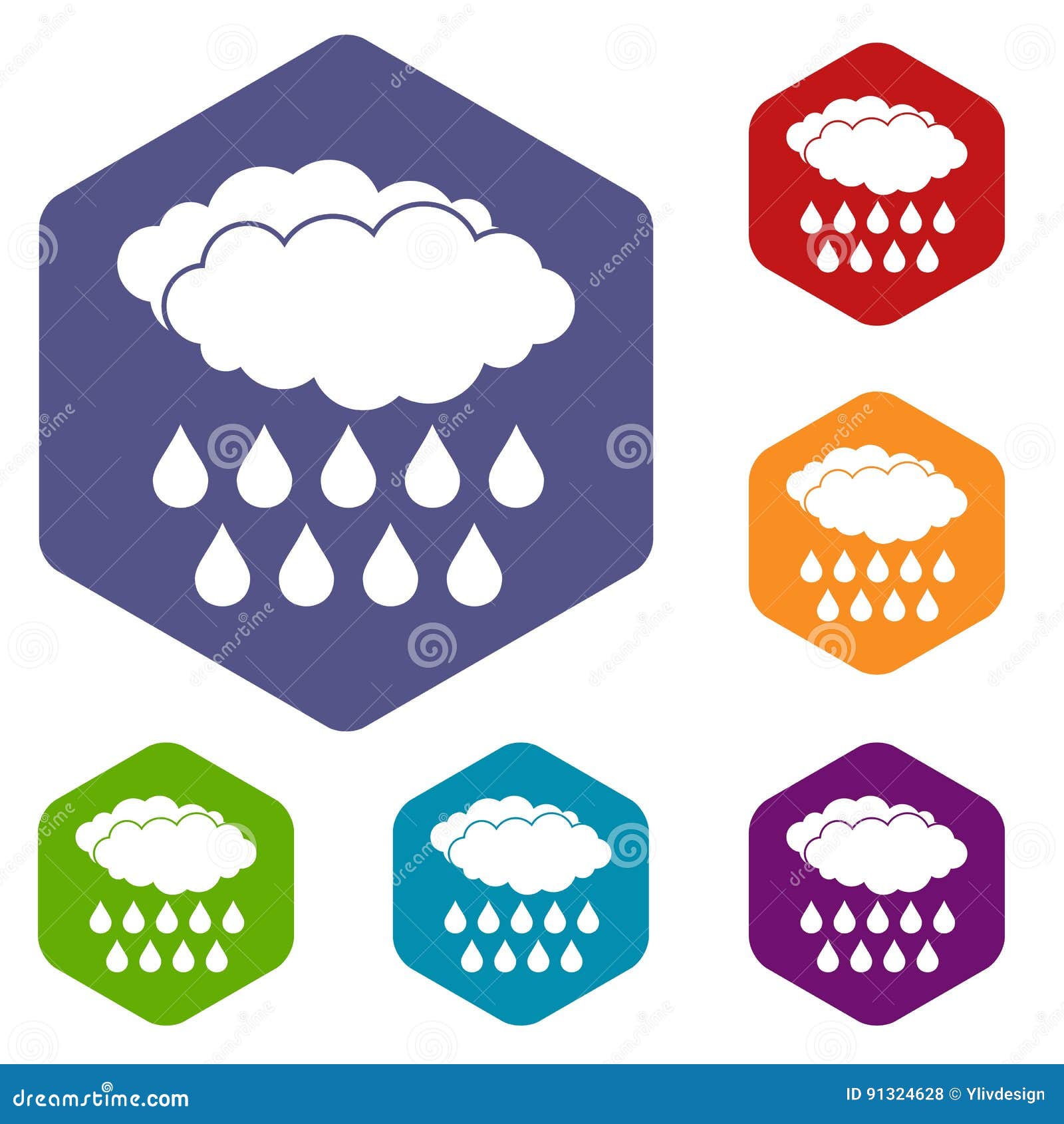 Rain icons set hexagon stock vector. Illustration of drop - 91324628