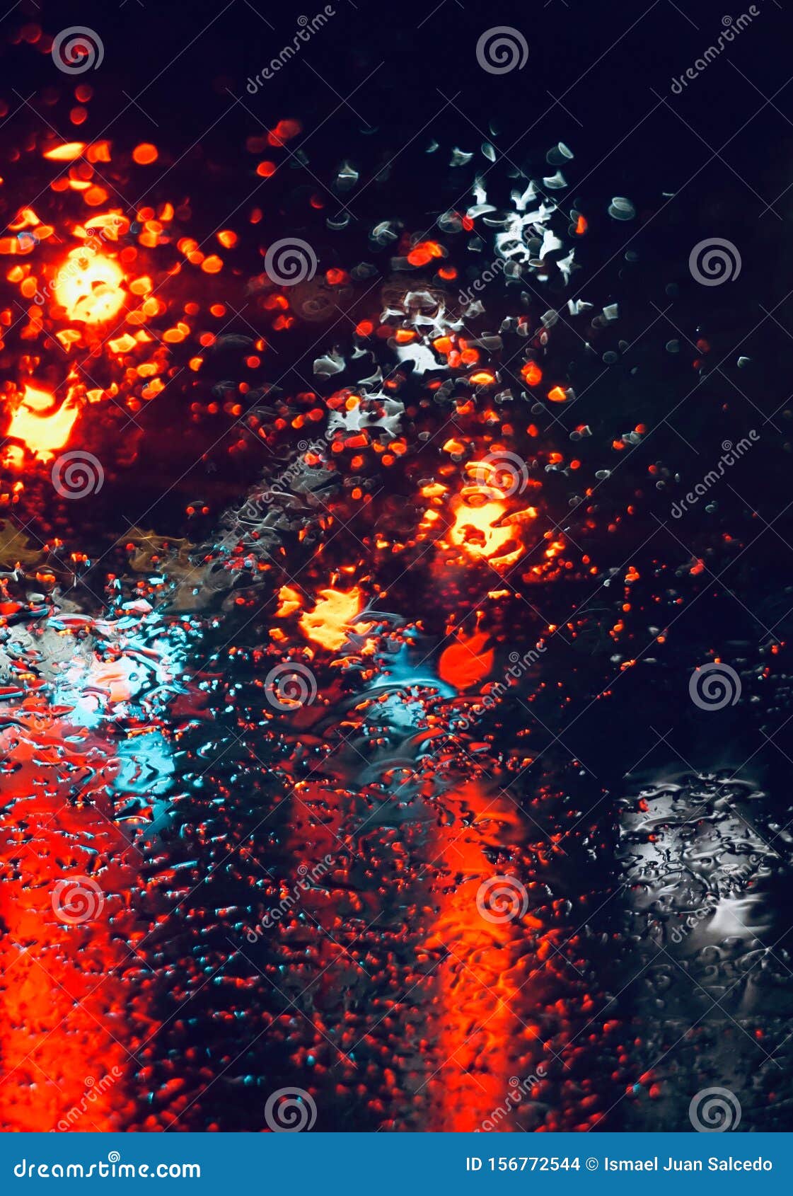 Rain and Lights on the Window at Night Stock Photo - Image of ...