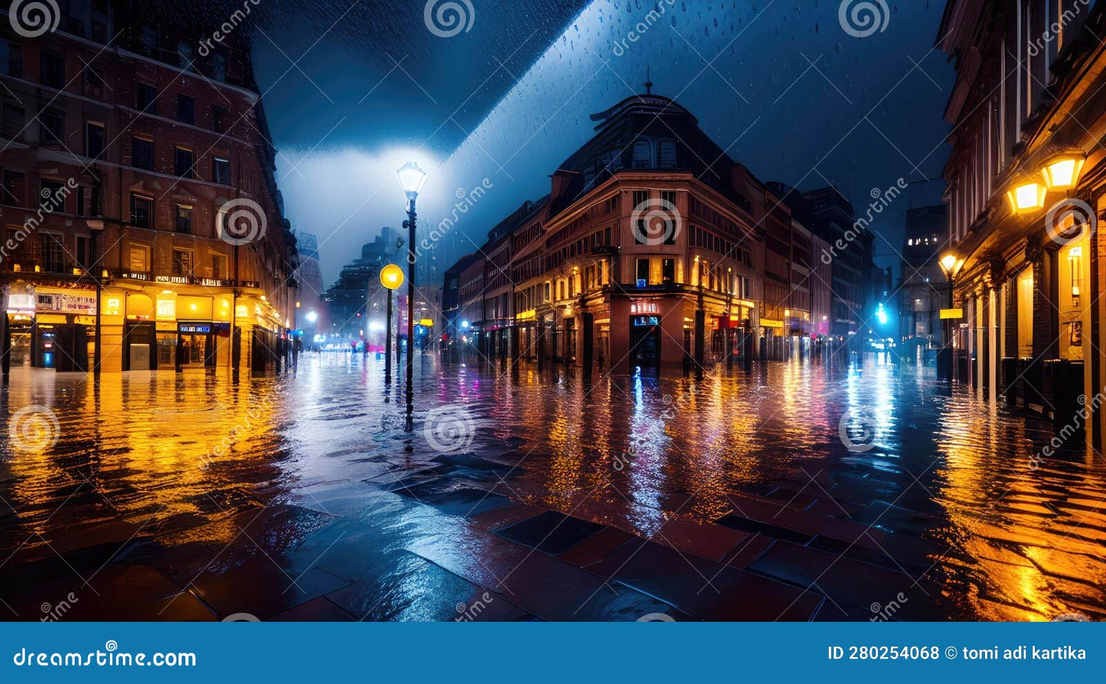 Rain in the middle of town stock illustration. Illustration of middle ...