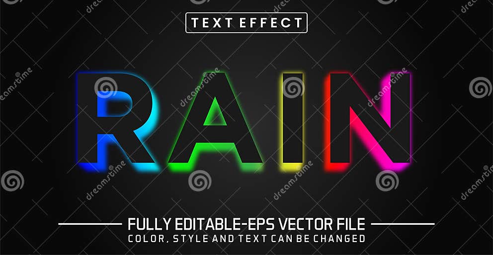 Rain Modern Neon Bright Text Effect Full Editable Text Stock Vector ...