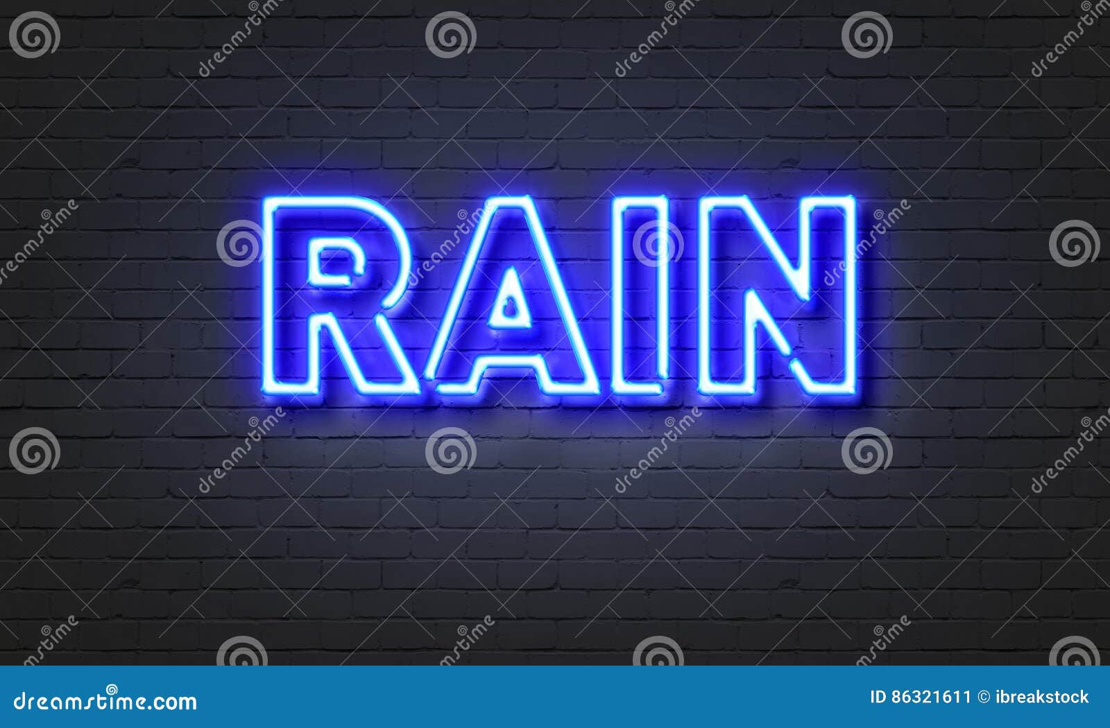Rain Neon Sign on Brick Wall Background. Stock Illustration ...