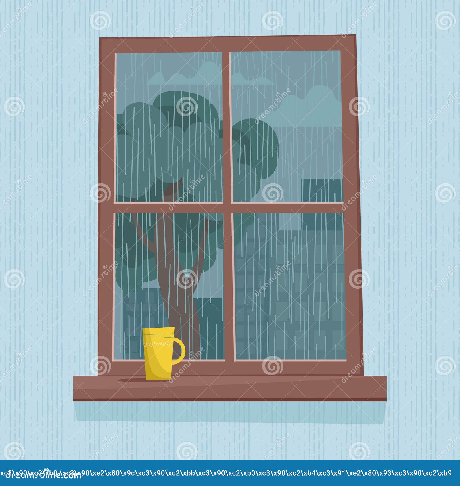 Rain Outside the Window. Cute Vector Illustration in Flat Style Stock ...