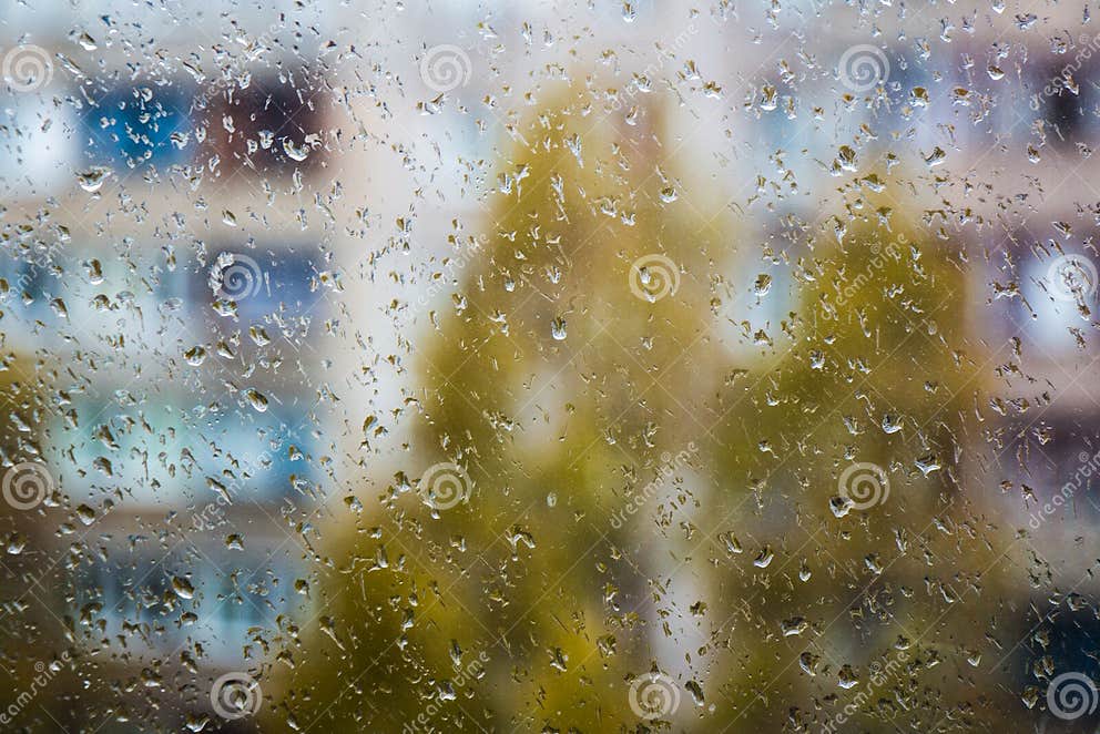 Rain Outside the Window, Drops of Rain on the Windowpane Stock Image ...