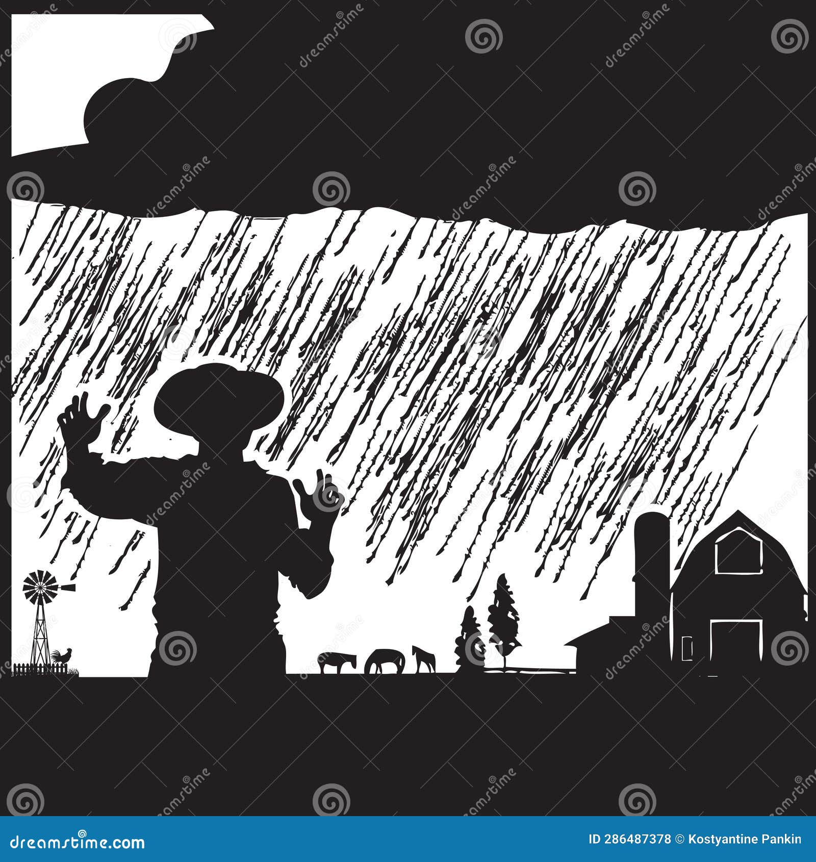 Rain over the farm stock vector. Illustration of pour - 286487378