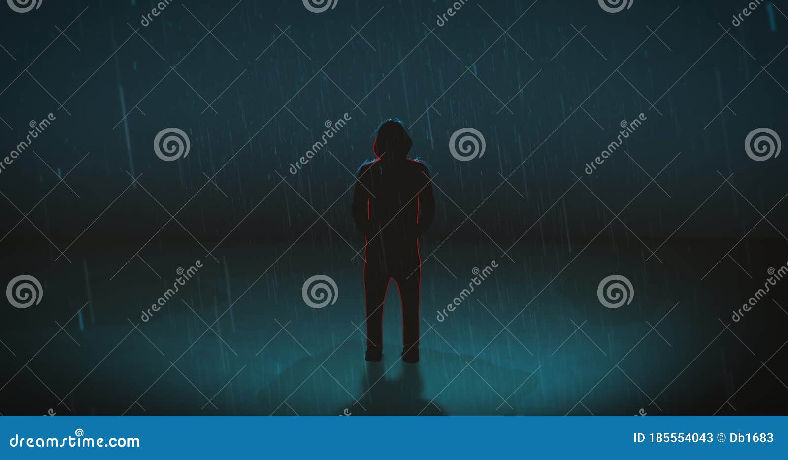 Rain is Pattering on a Hooded Person Standing in a Puddle - Digital ...