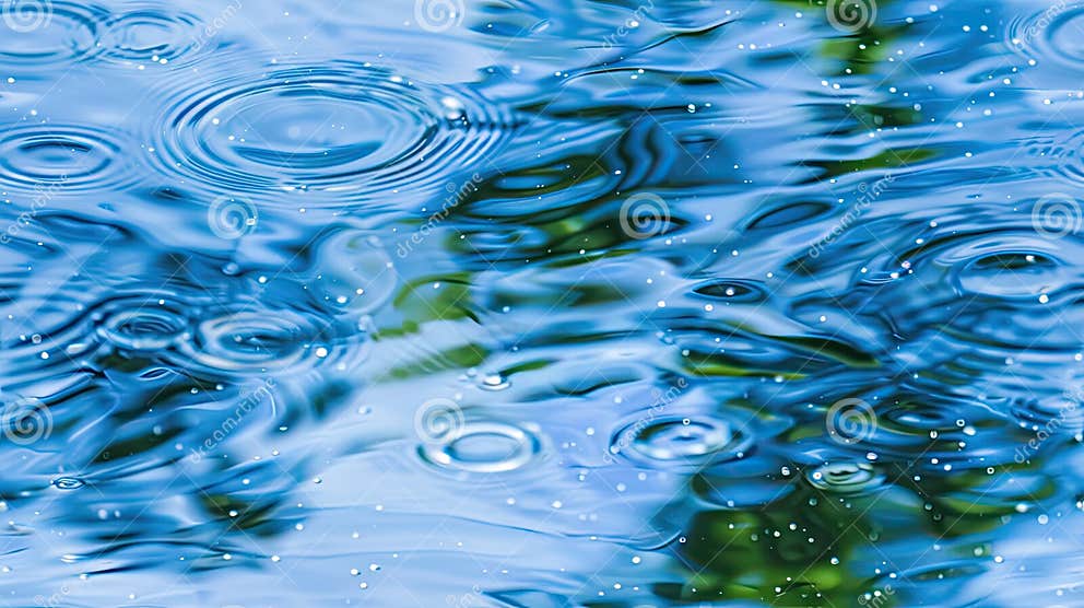 Rain Pattern on the Water Surface, with Raindrops Creating Delicate ...
