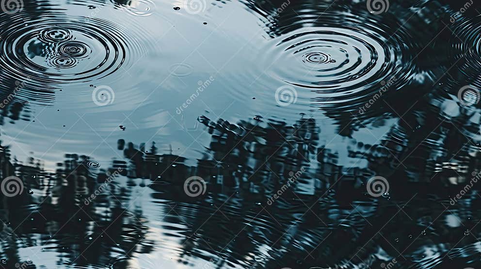Rain Pattern on the Water Surface, with Raindrops Creating Delicate ...